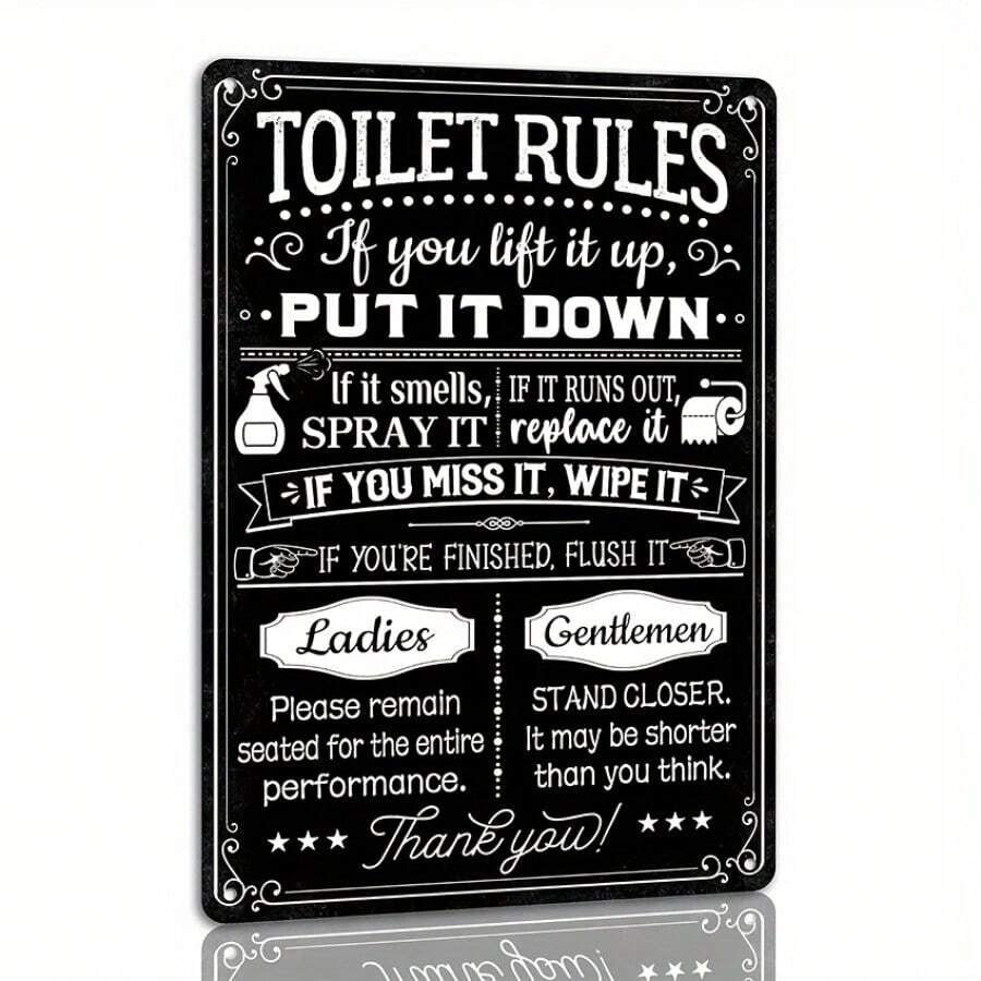 Funny Metal Toilet Rules Sign For Bathroom - Humorous Bathroom ...
