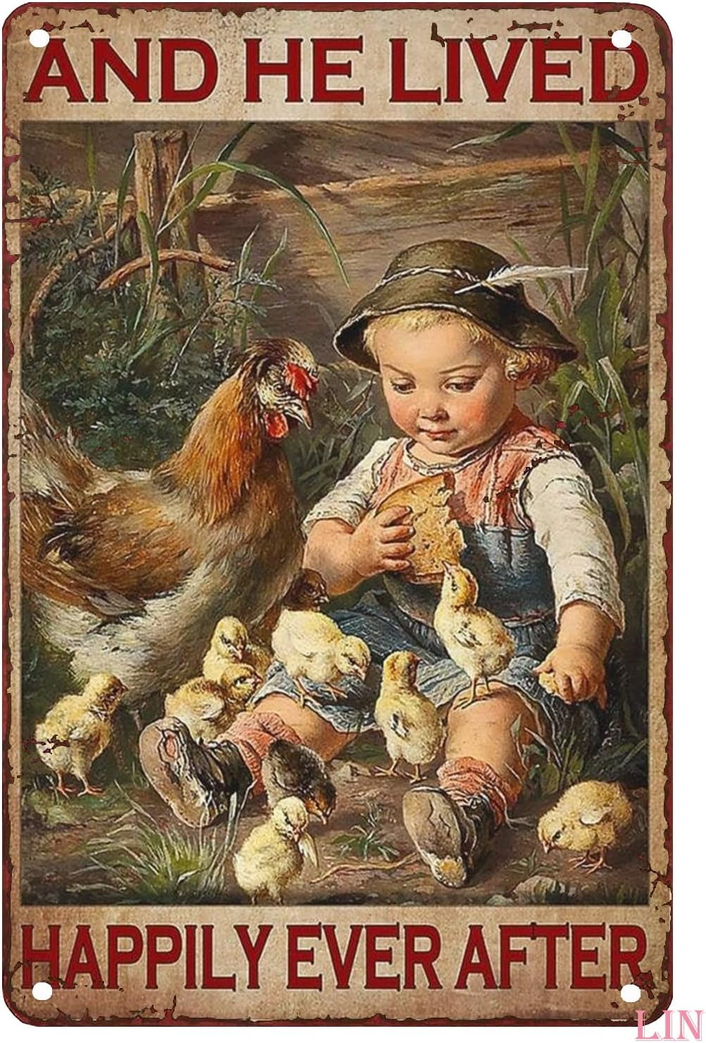 Funny Metal Wall Signs And He Lived Happily Ever After Boy And Chickens ...
