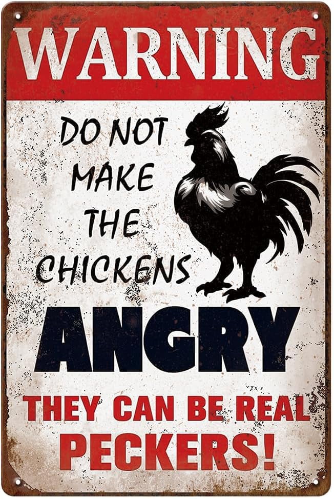 Funny Metal Warning Chicken Signs for Coop - Vintage Tin Sign for ...