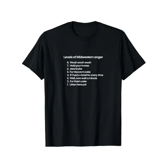 Funny Midwestern Anger Levels T-Shirt - Top 8 List Graphic Tee ...
