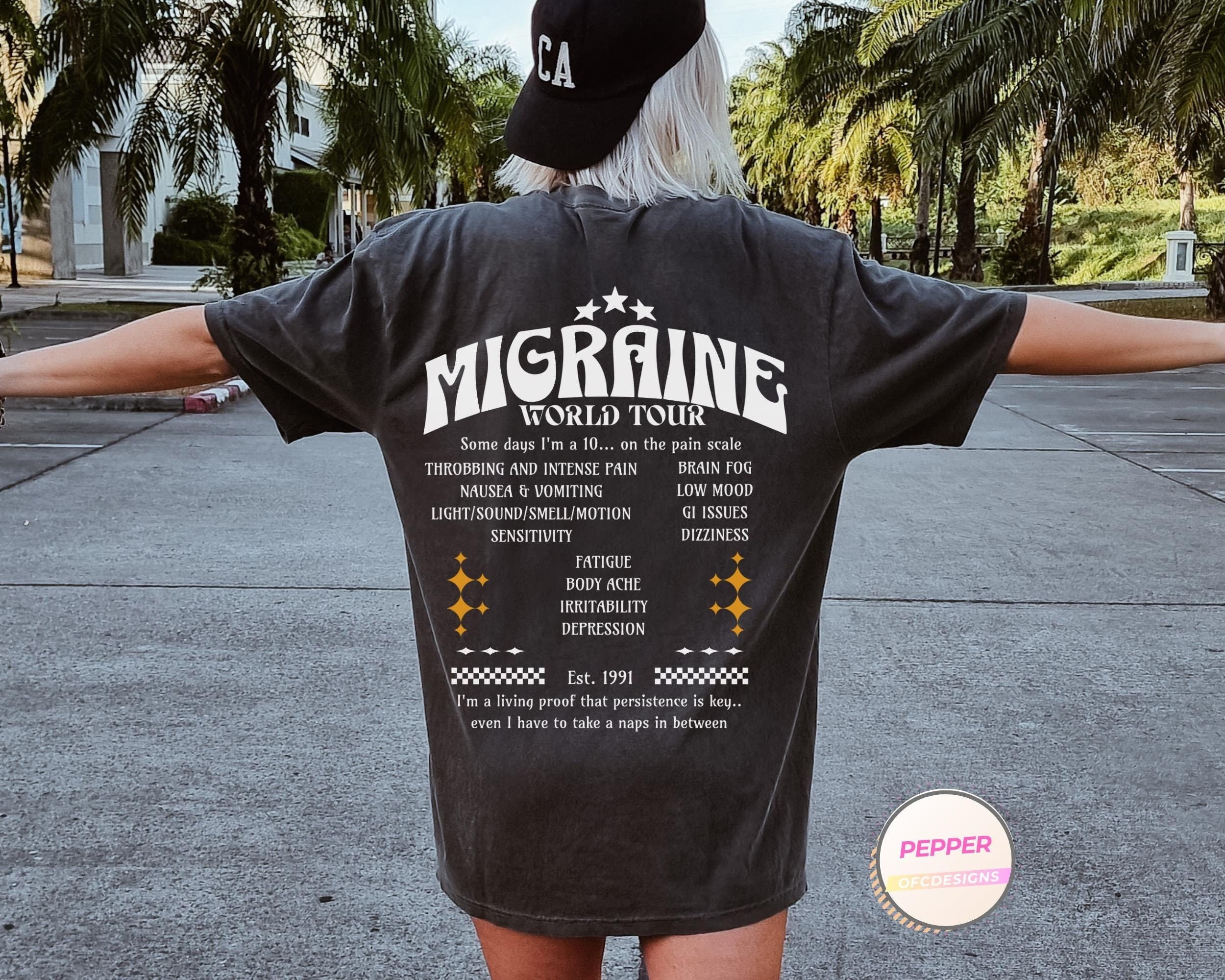 Funny Migraine Tour Band Merch Shirt Chronic Migraine Awareness Tshirt ...