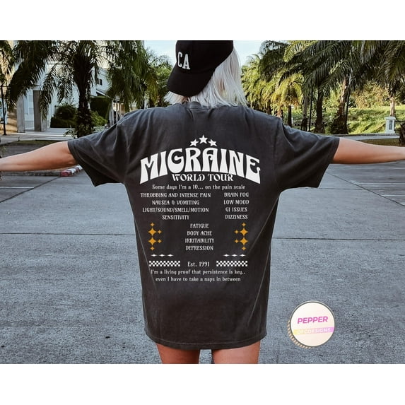 Funny Migraine Tour Band Merch Shirt Chronic Migraine Awareness Tshirt ...