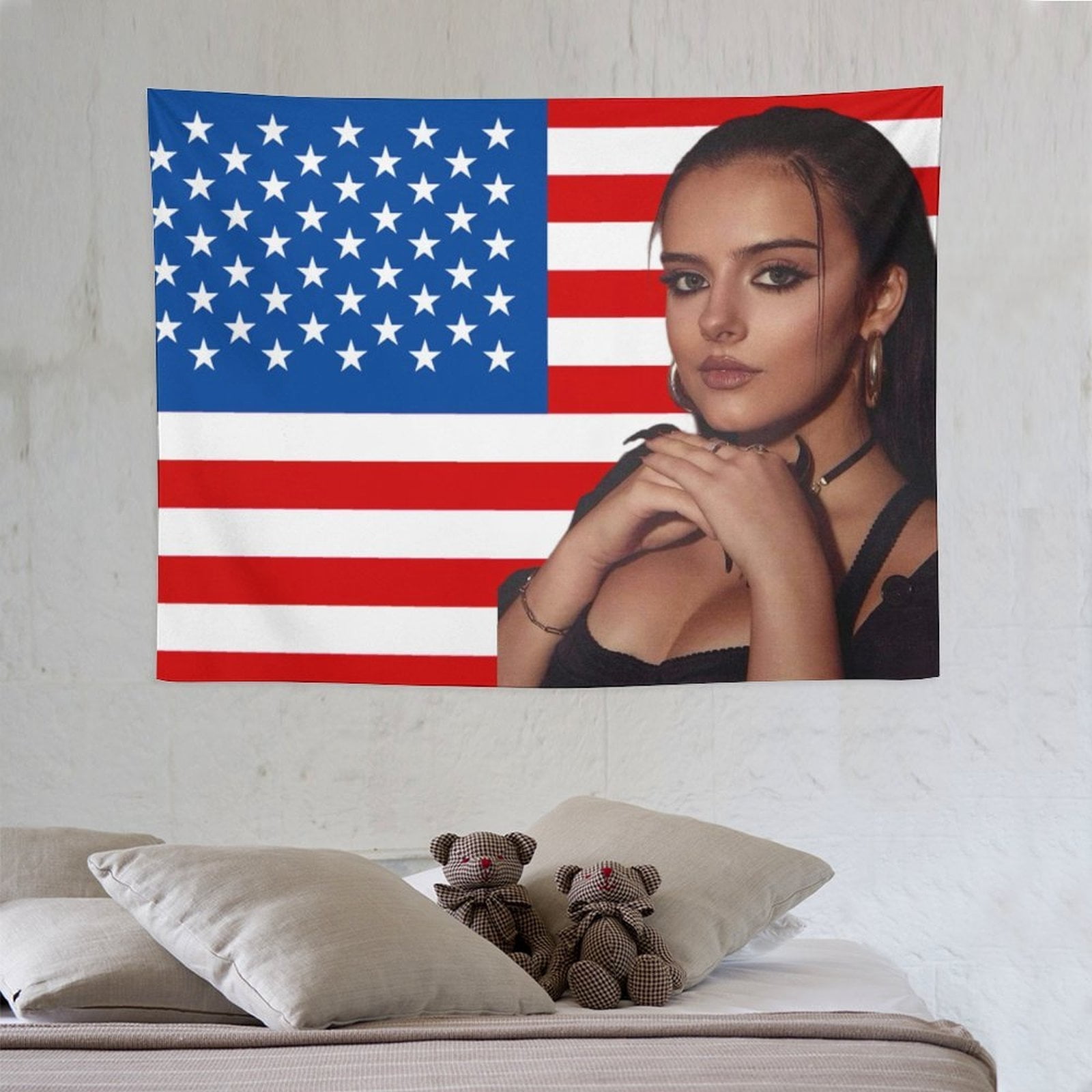 Funny Mingyi and Jesse Murphy American flag tapestry with stars, stripes and red roses for ...