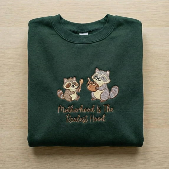 Funny Mom Shirt, Embroidered Motherhood Is The Realest Hood Tee, Racoon ...