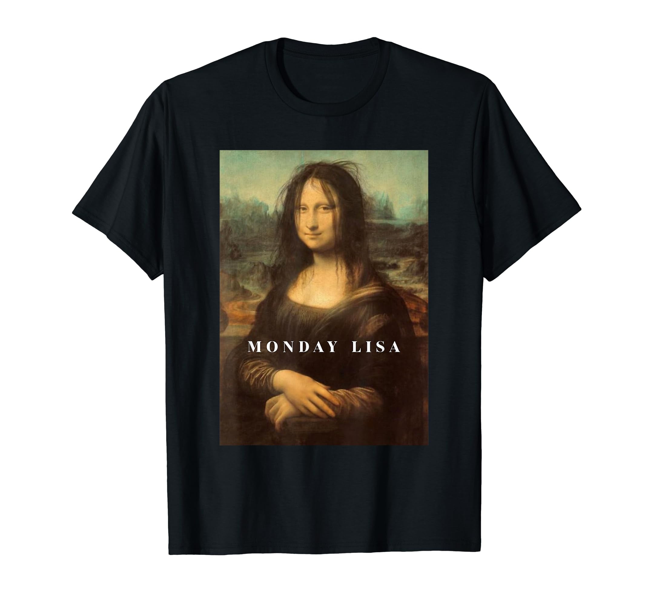 Funny Mona Funny Monday Lisa Art Black T-Shirt - Walmart.com