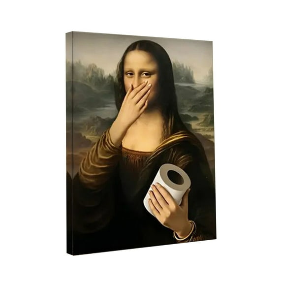 Funny Mona Lisa Bathroom Canvas Wall Art, Vintage Painting Picture ...