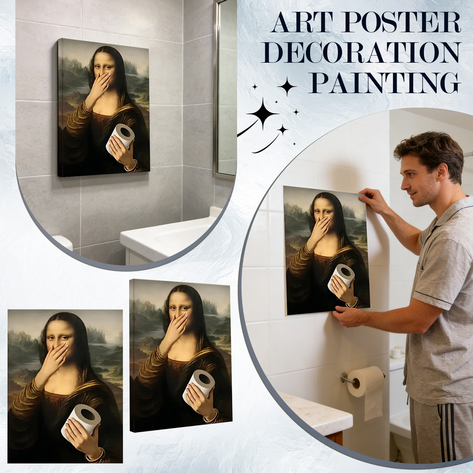 Funny Mona Lisa, Retro Toilet Painting, Wall Painting with Humor Theme ...