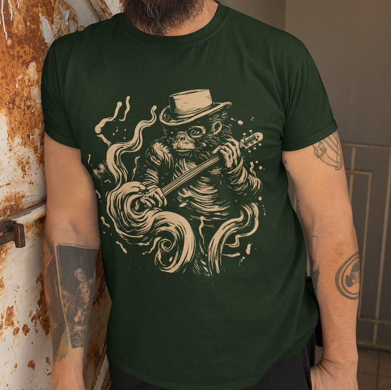 Funny Monkey Banjo Tee, Whimsical Music, Banjo Shirt, Animal Tee ...
