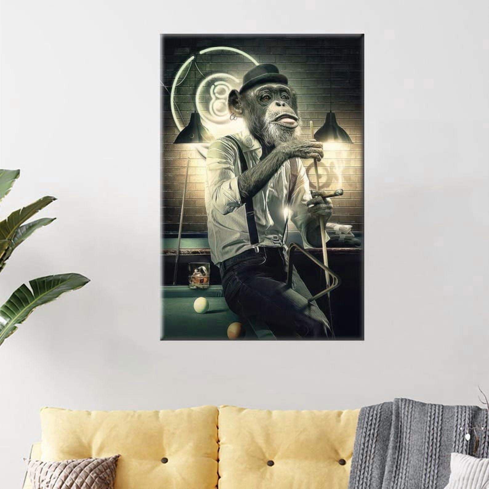 Funny Monkey Billiards Art, Retro Bar Scene Canvas Print, Dressed ...