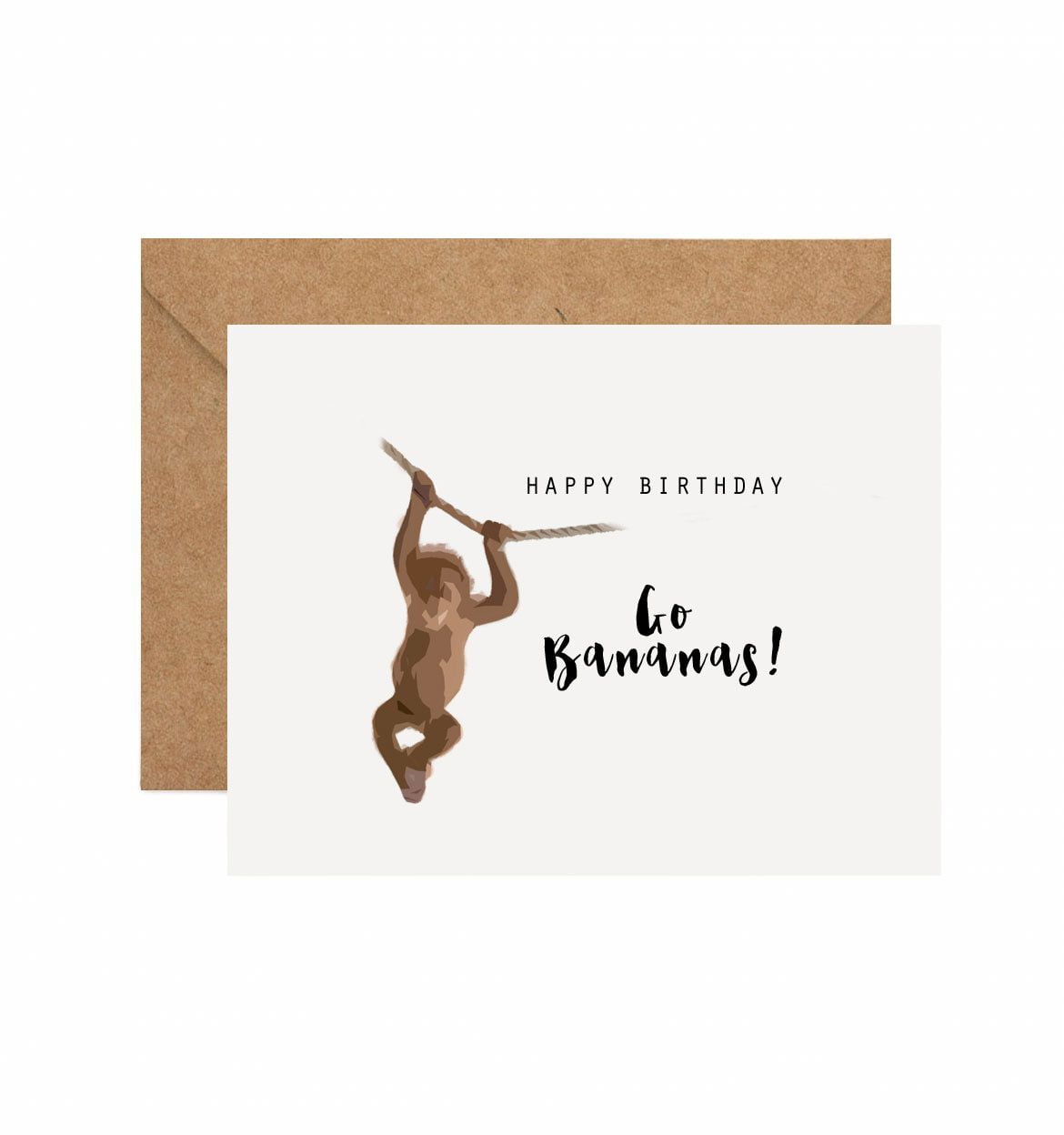 Funny Monkey Birthday Card – "Go Bananas!" Greeting Card – Includes ...