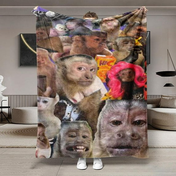 Funny Monkey Face Blanket, Soft Flannel Throw for Home Decor & Camping ...