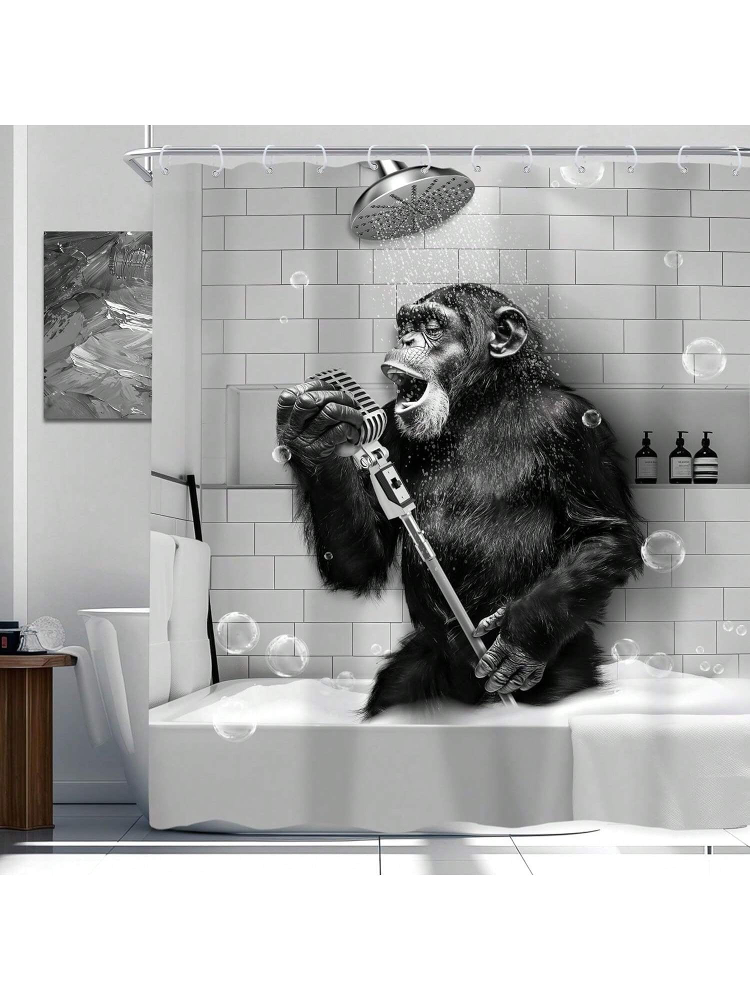 Funny Monkey Shower Curtain 60x72Inch Black White Animal Chimpanzee ...