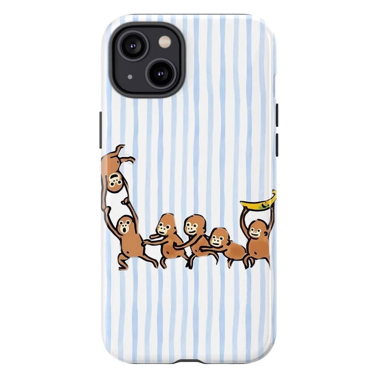 Funny Monkeys Blue Stripe Phone Case, Aesthetic Whimsical Animal Banana ...