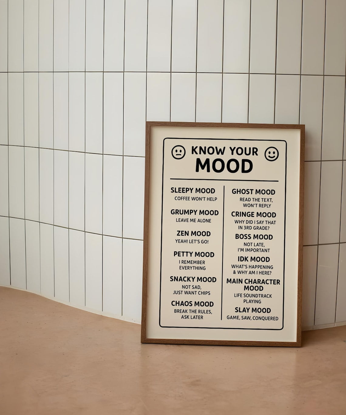 Funny Mood Chart Print – Know Your Mood Poster, Quirky Wall Art ...