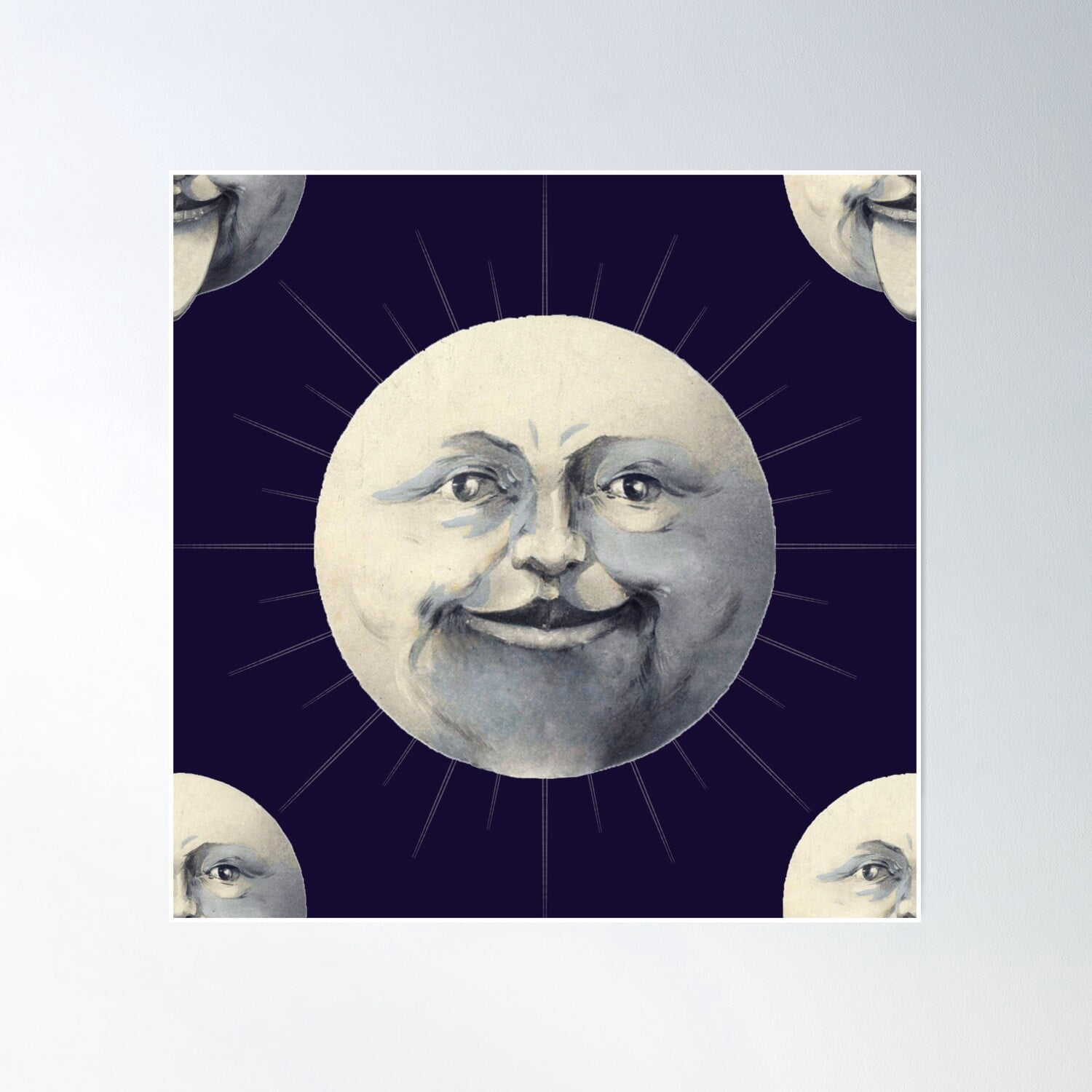 Funny Moon Face Emoji Oldschool On A Blue Background With Moonlight ...