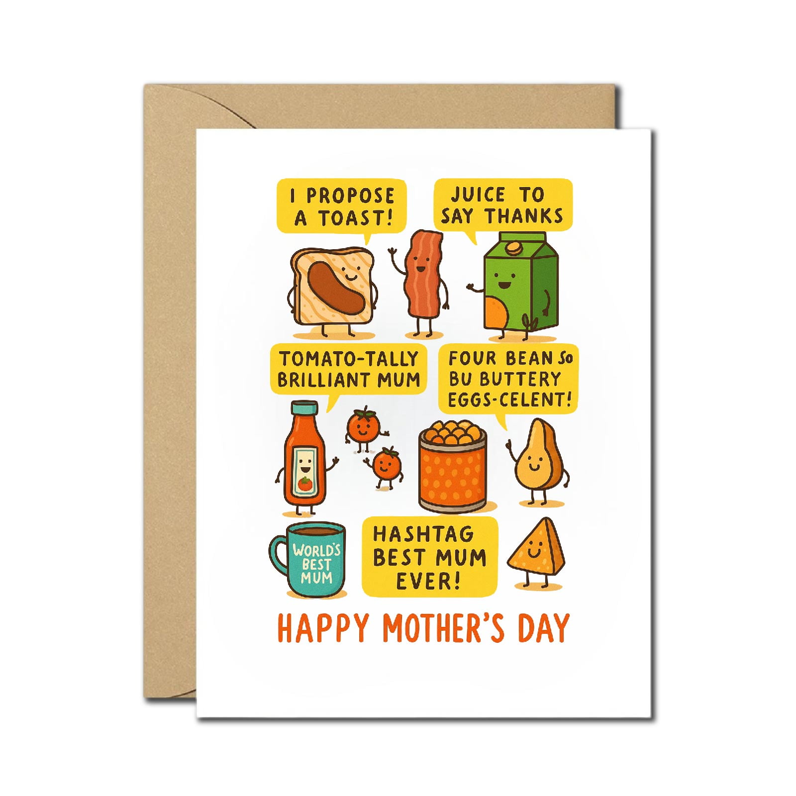 Funny Mother's Day Card for Mum - Breakfast Food Puns Design - Cute ...
