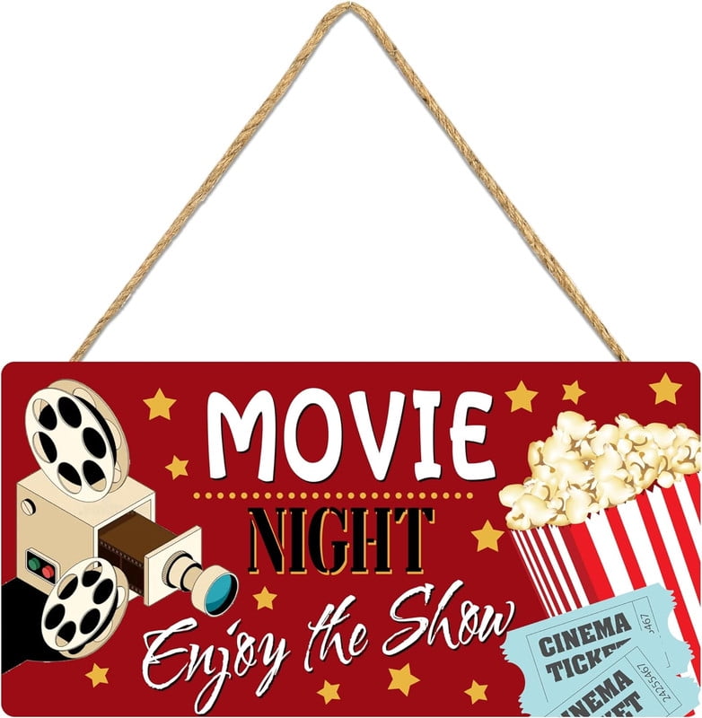 Funny Movie Night Hanging Sign Popcorn Wall Decor Wall Hanging Sign ...