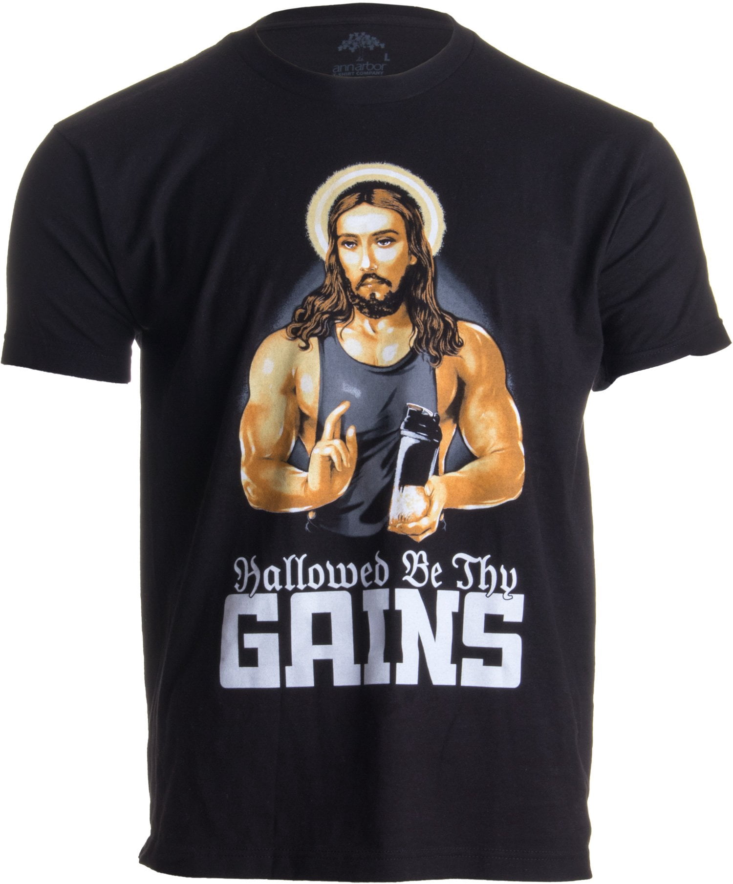 Funny Muscle Jesus Weight Lifting T-Shirt for Workout Humor and Fitness ...