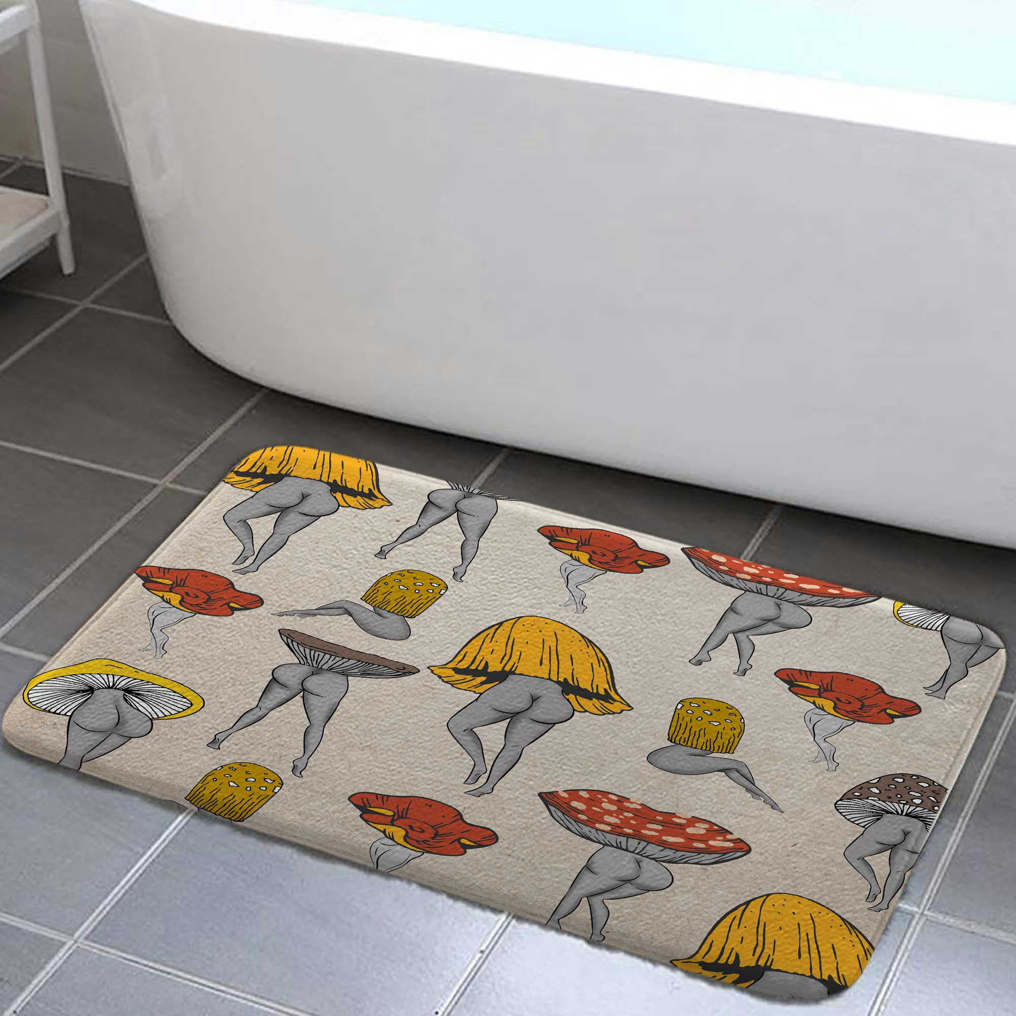 Funny Mushroom Bathroom Rug, Cool Mushrooms Butt Bath Mat for Bathroom ...