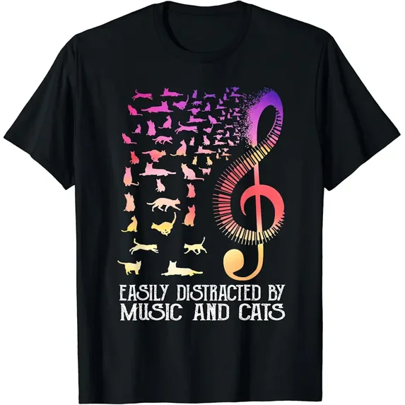 Funny Music Treble Clef Cat Silhouette Graphic Tee for Men Women Short ...