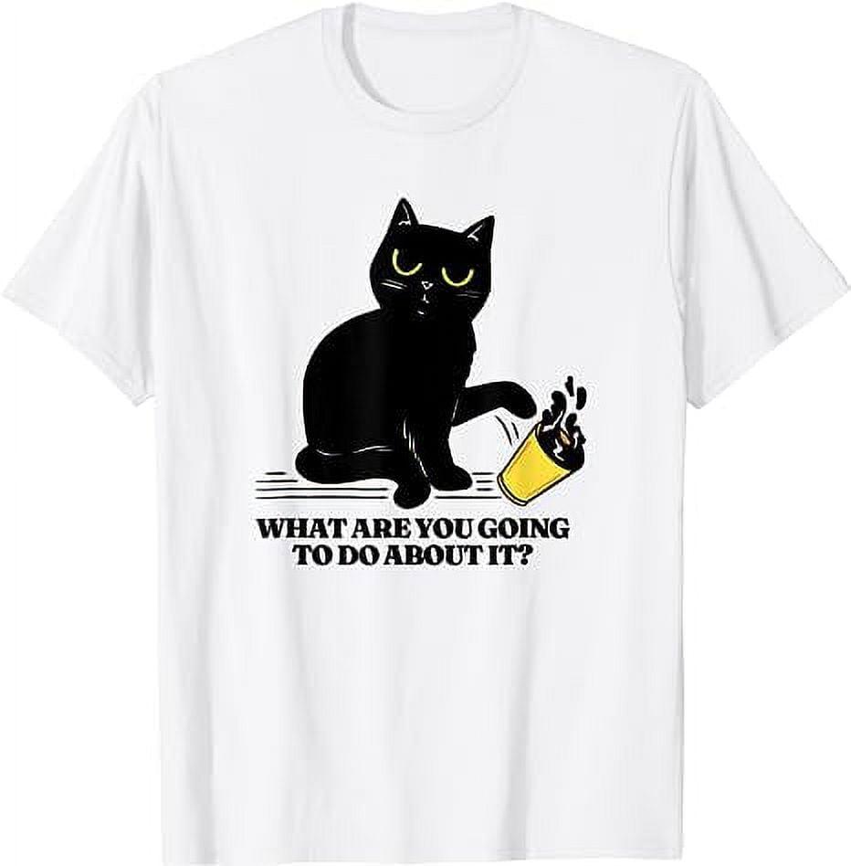Funny Naughty Cat Spilling Coffee Cat Lover Owner T-Shirt - Walmart.com