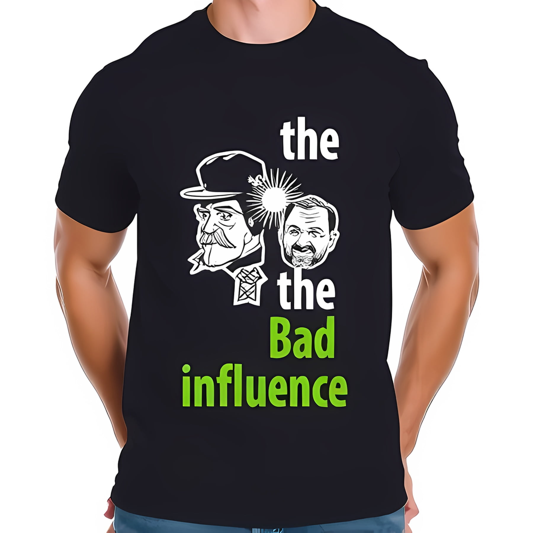 Funny Navy Blue T-Shirt with Cartoon Characters - "The Bad Influence ...