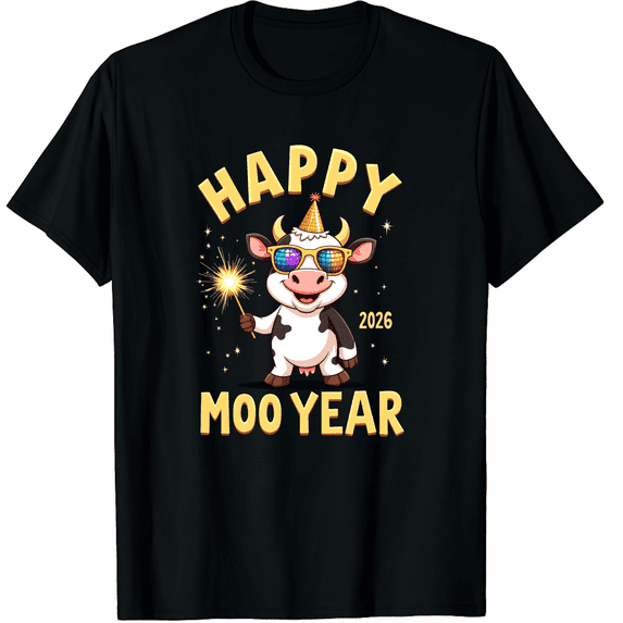 Funny New Years Eve Cow NYE Party Farm Animal Moo Pun Graphic Tee T ...