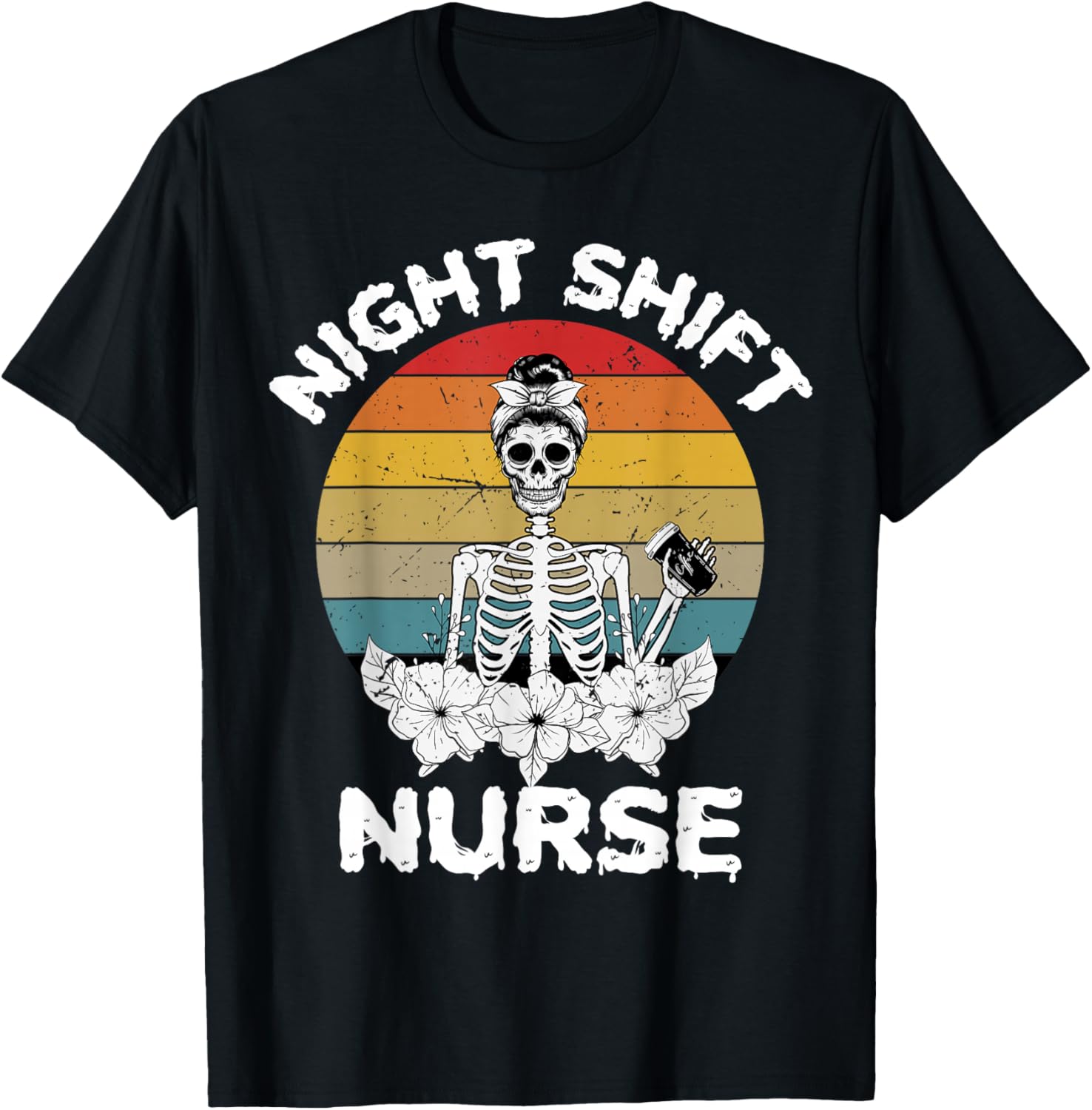 Funny Night Shift Nurse Skeleton Halloween RN Nurses Women T-Shirt ...