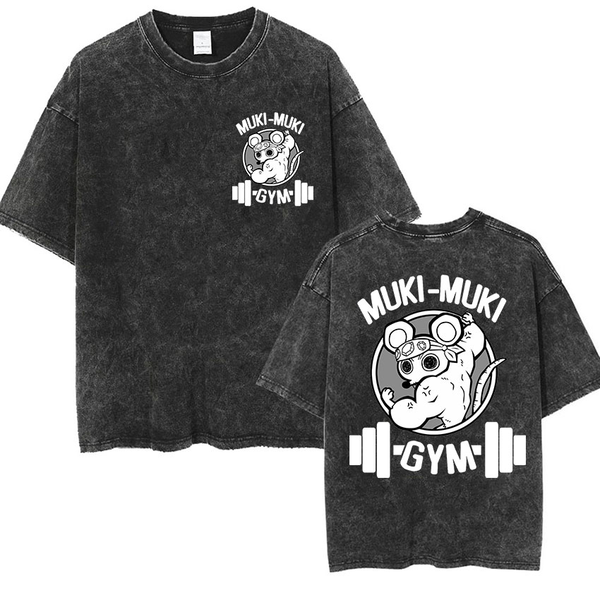 Funny Ninja Muscular Mice Gym Vintage Washed T-shirt Anime Demon Slayer ...