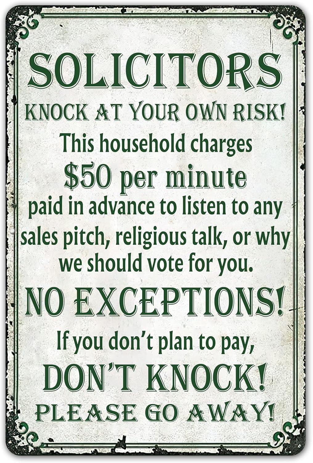 Funny No Soliciting Sign for House, Door Yard Business Go Away Sign ...