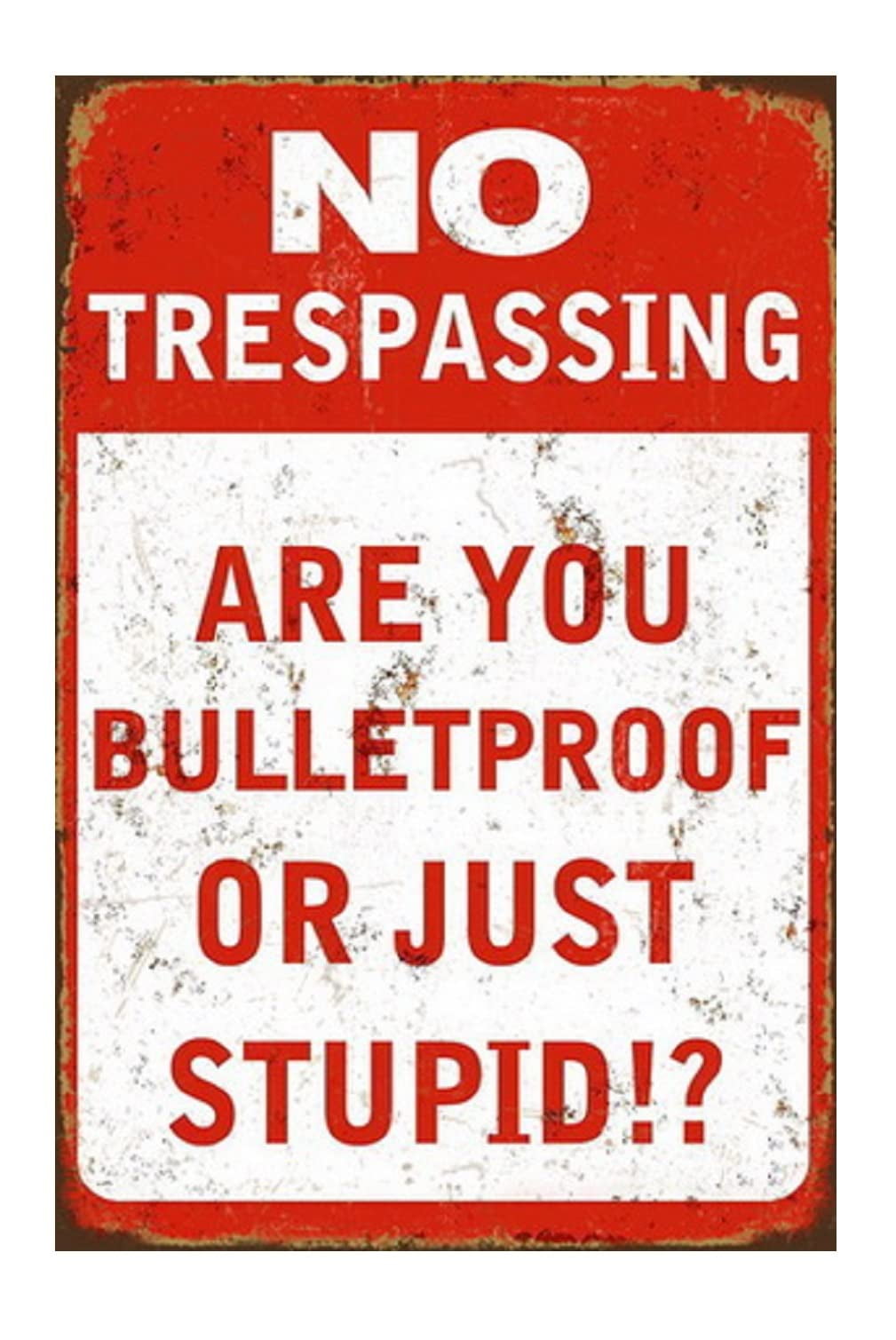 Funny No Trespassing Sign Metal Warning Tin Signs Are You Bulletproof