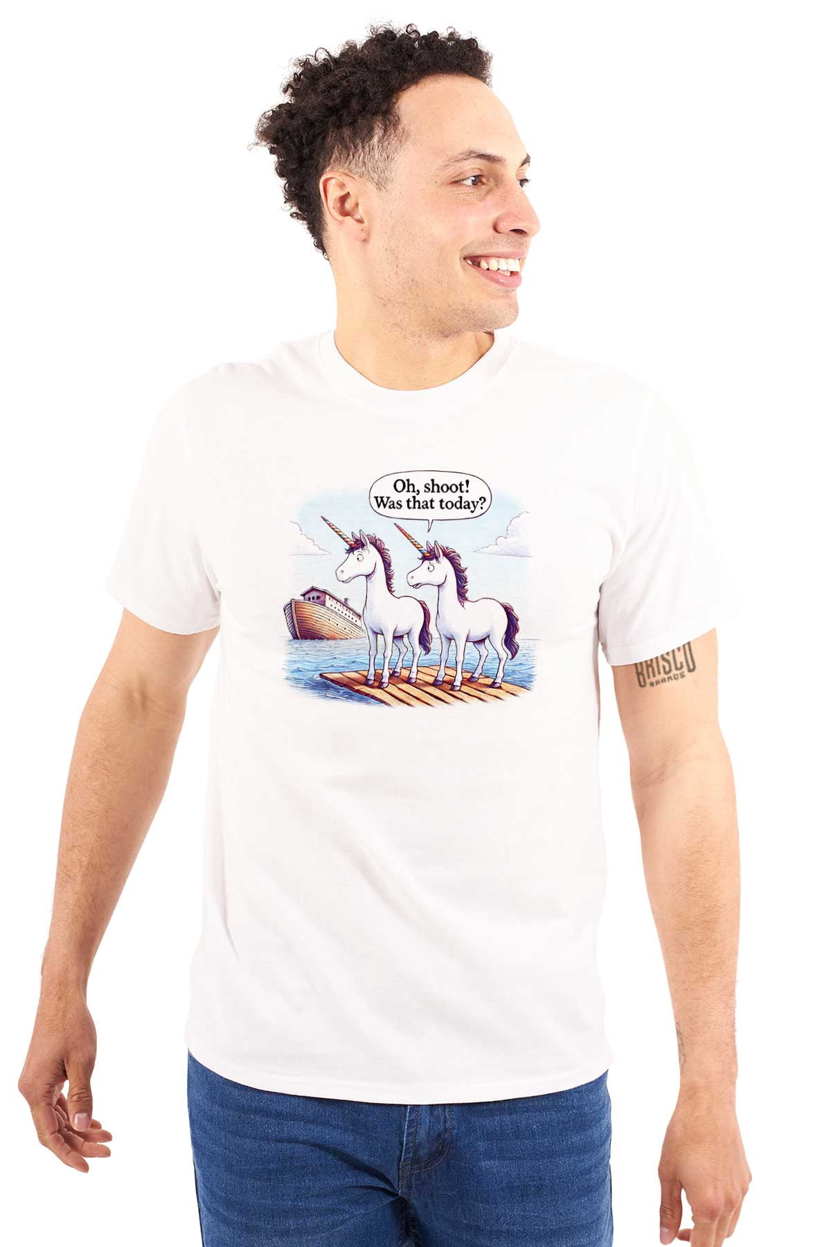 Funny Noah's Ark Unicorn Humor Plus Size Crewneck Graphic Tee Shirt ...