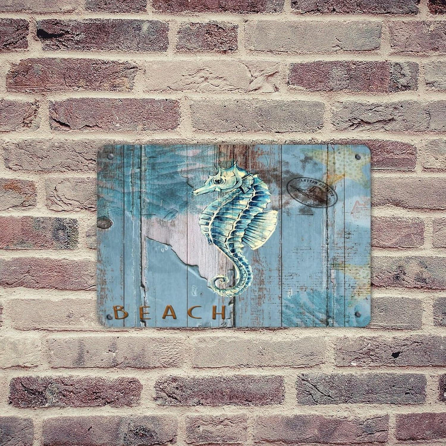 Funny Novelty Metal Tin Sign Ocean Nautical Beach Theme Sea Horse Wall ...