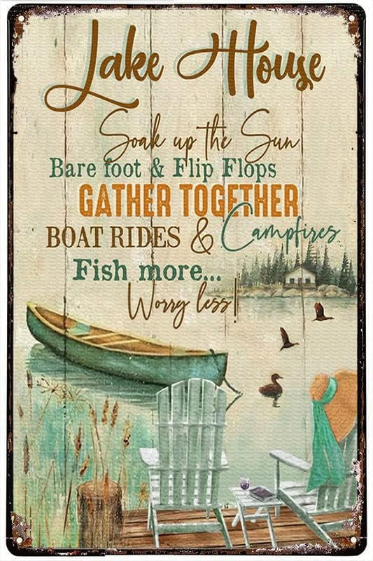 Funny Novelty Tin Sign Camping Lake House Soak Up The Sun Funny Tin ...