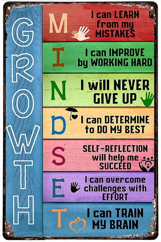 Funny Novelty Tin Sign Growth Mindset I Can Learn From My Mistakes Tin ...