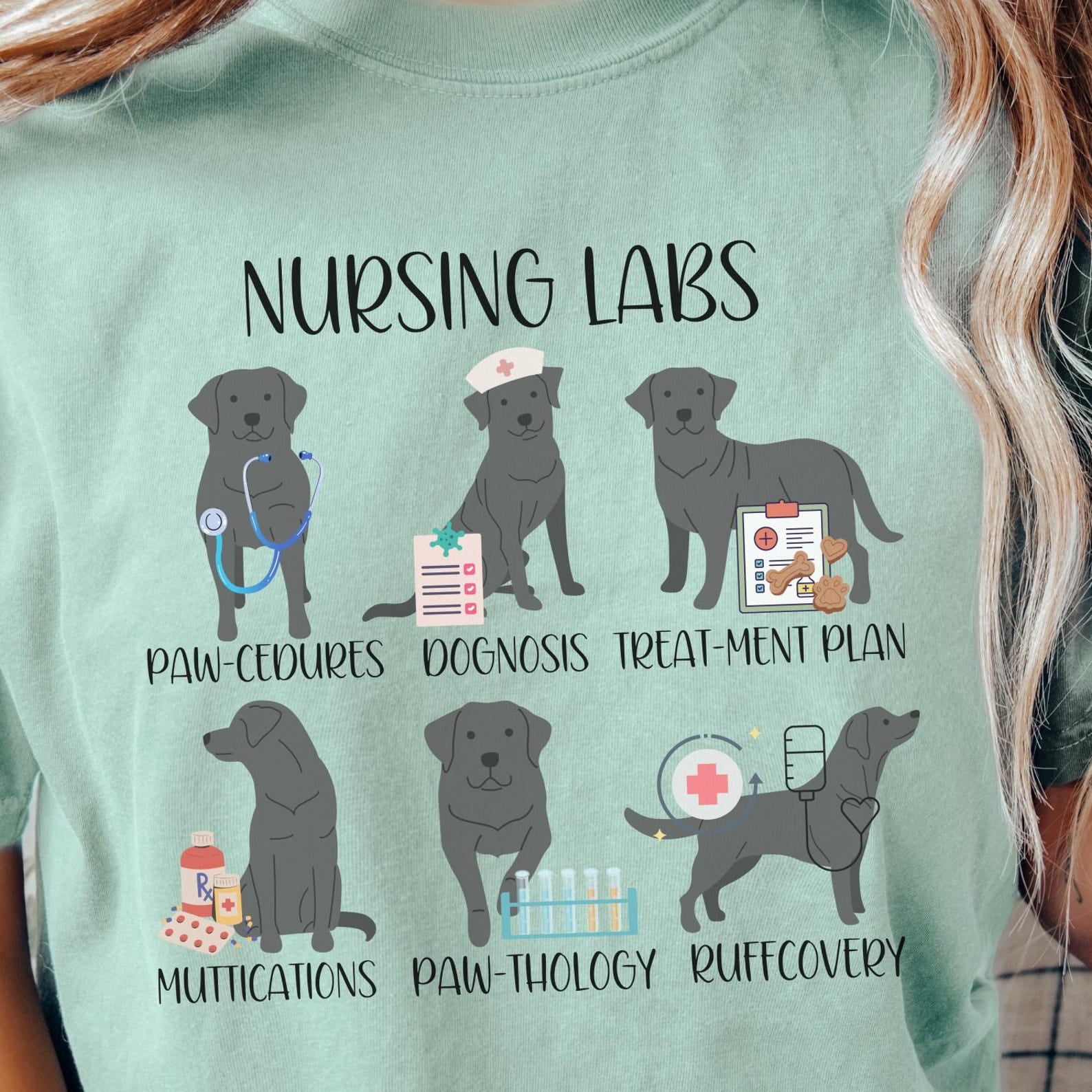 Funny Nurse Dog T-Shirt, Black Lab Humor, Pawcedures & Treatment Plan ...