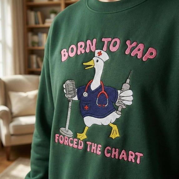 Funny Nurse Embroidery Design | Born To Yap Forced The Chart | Nurse ...