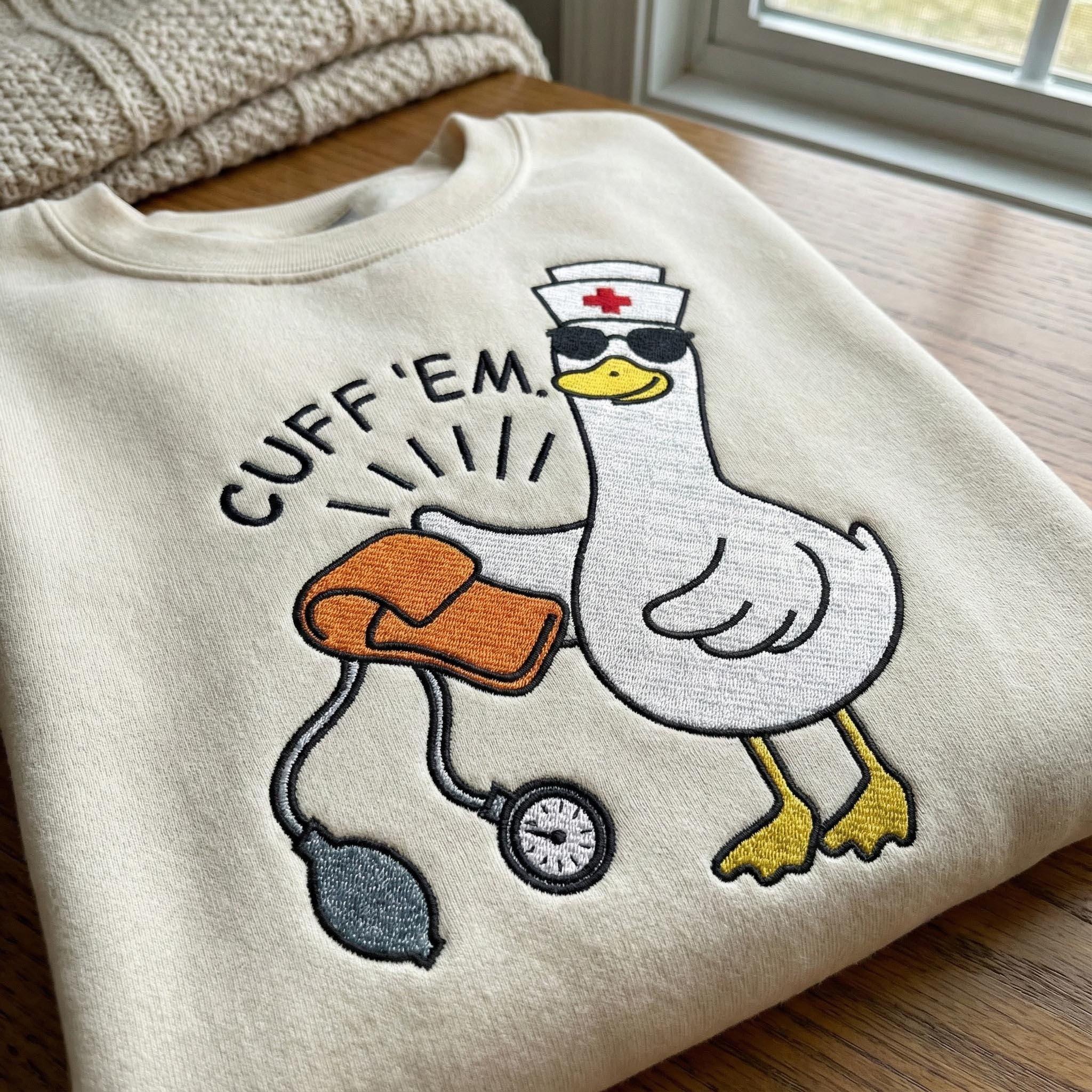 Funny Nurse Embroidery Design | Cuff Em Nurse Goose Machine Embroidery ...