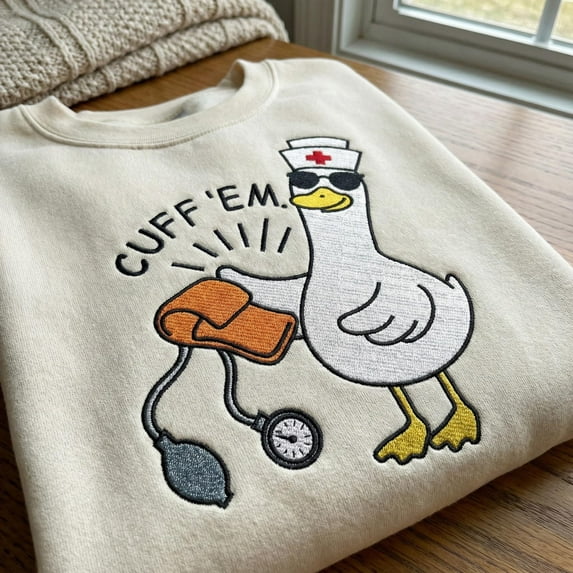 Funny Nurse Embroidery Design | Cuff Em Nurse Goose Machine Embroidery ...