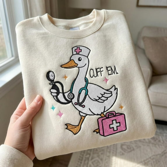 Funny Nurse Embroidery Design | Cute Nurse Goose Machine Embroidery ...