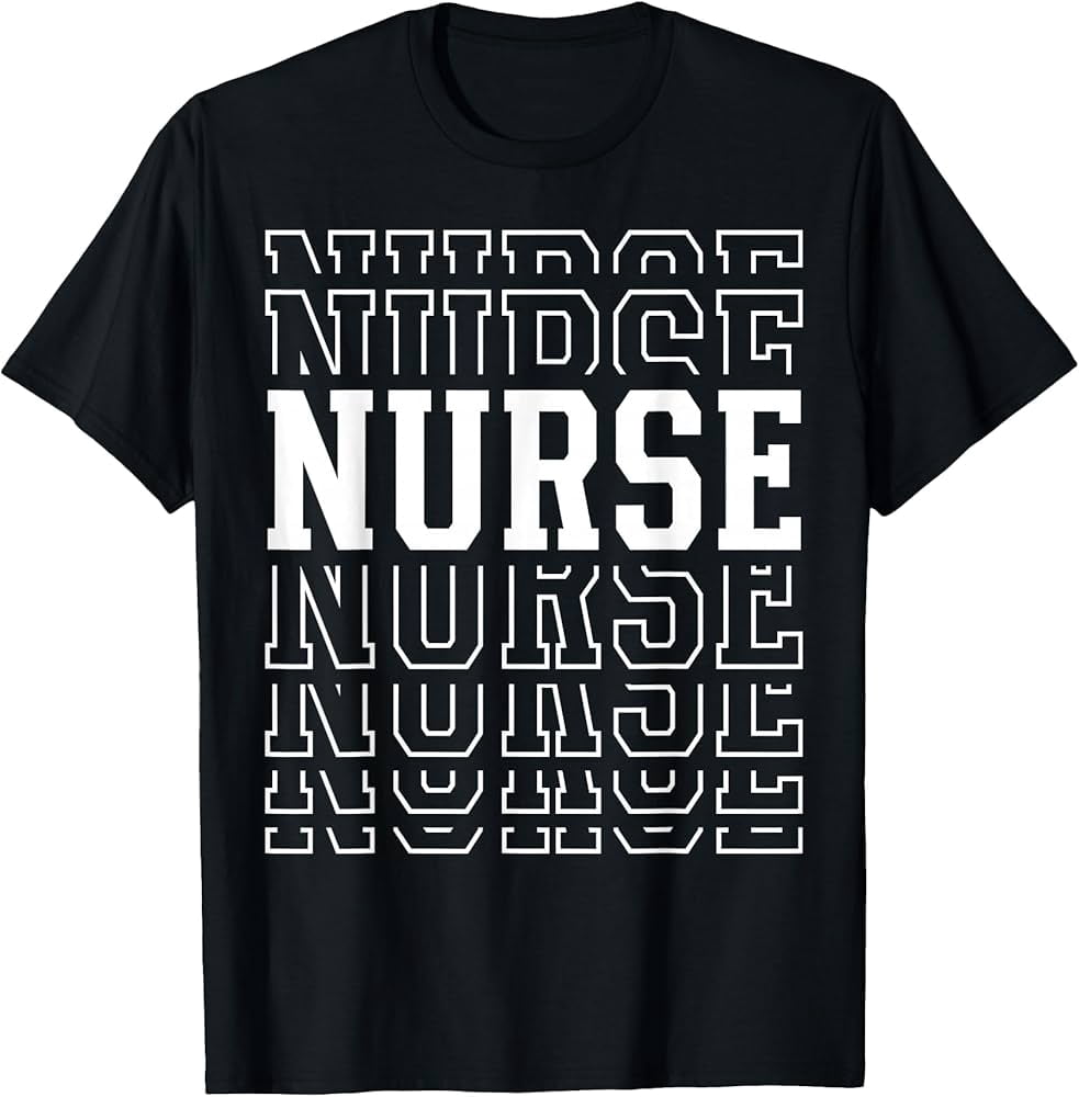 Funny Nurse Layered Text T-Shirt - Bold White 'NURSE' Design on Black ...