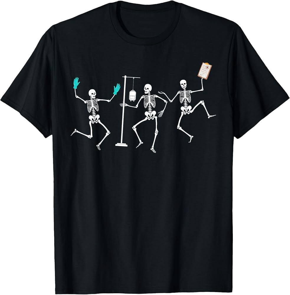 Funny Nurse Skeleton Halloween Healthcare Crew Skeleton T-Shirt with ...