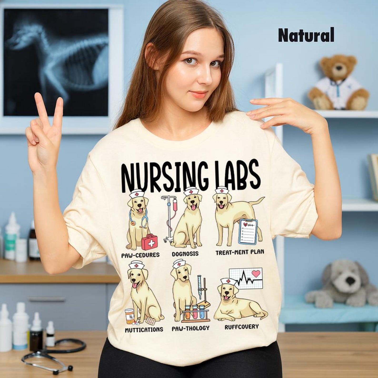 Funny Nurse T-Shirt with Cartoon Lab Dogs, Pawcedures & Treatment Plan, Great Gift for Dog Moms ...