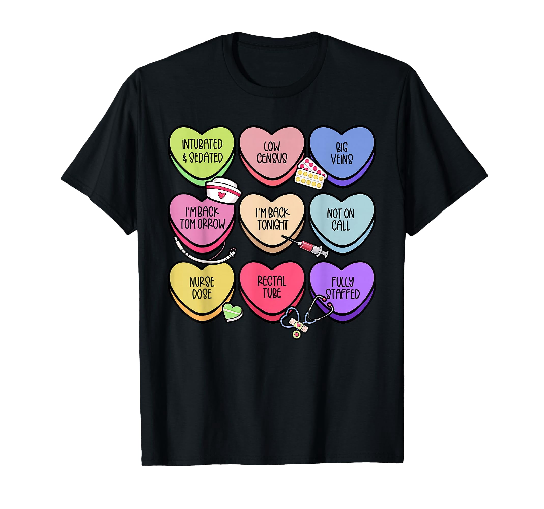 Funny Nurse Valentine Heart Candy Grid T-Shirt for Healthcare Workers ...