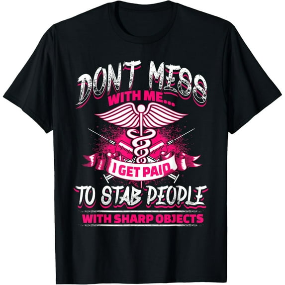 Funny Nursing Graphic T-Shirt - STAB People RN LVN Design with Caduceus ...