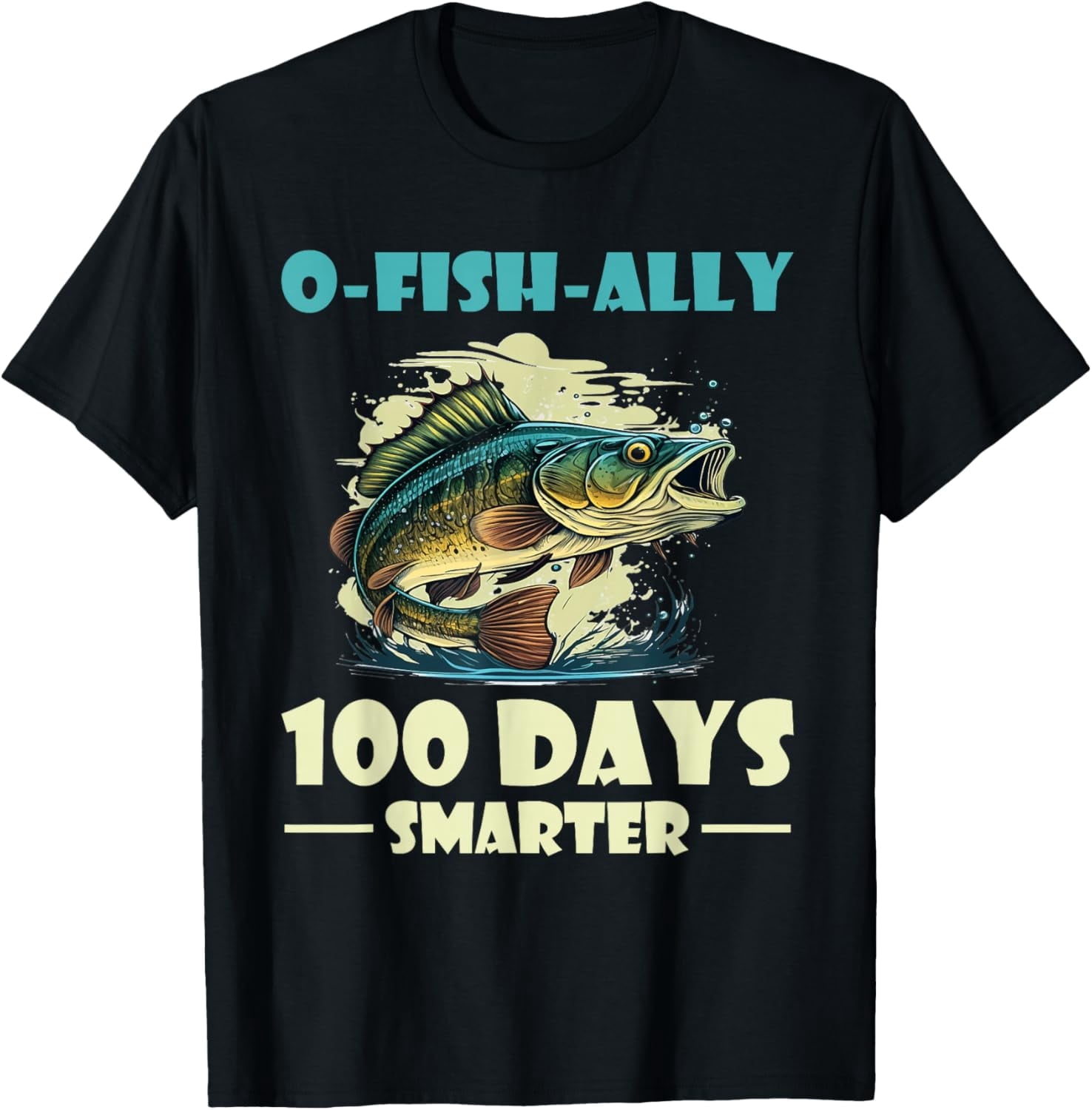 Funny O-Fish-Ally 100 Days Smarter Fishing Pun Graphic Tee, Retro ...