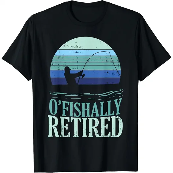 Funny O'Fishally Retired Fishing Retro Sunset Gift for Dad Men Graphic ...