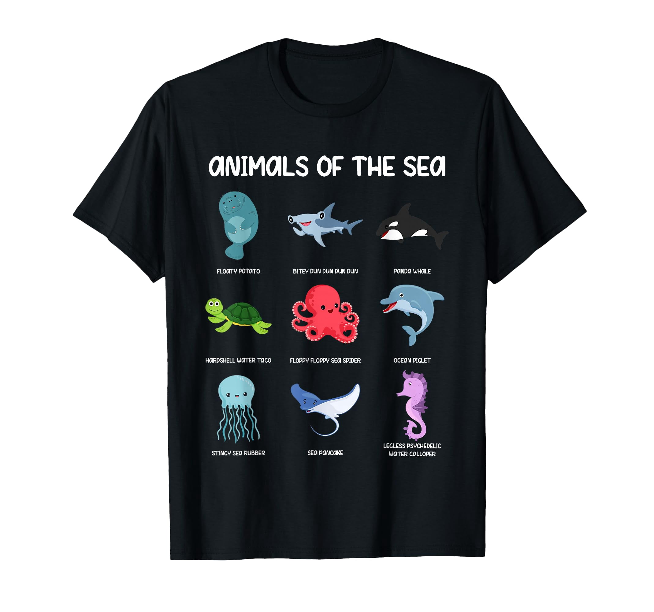 Funny Ocean Animal T-Shirt Featuring Cartoon Sea Creatures for a ...