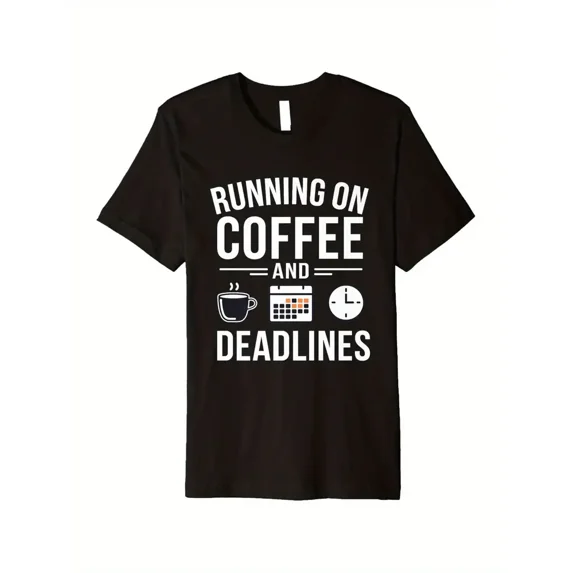 Funny Office Coffee Lover T-Shirt - "Running on Coffee & Deadlines ...