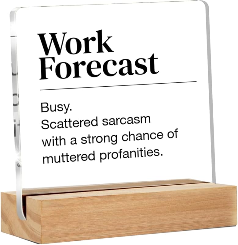 Funny Office Desk Sign - Humor Work Forecast Clear Acrylic Decorative Sign for Cubicle (4 x 4 ...